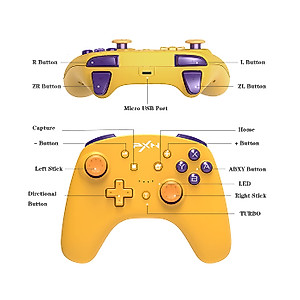 PXN 9607X Wireless Switch Controller,switch Pro Controller Gamepad Joystick Support NFC/Amibo/Turbo Screenshot/Gyrox Axis and Dual Vibration,Switch controller for N-Switch/Lite/OLED (Yellow)