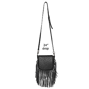 Montana West Handcrafted Leather Convertible Clutch Crossbody Handbag Biker Bag w Fringe (Black Studded w Buckle)