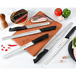 Humbee Chef 14-Inch Carving Knife with Granton Edge for Turkey Ham Meat Slicing and cutting NSF Certified CP5-14 Black