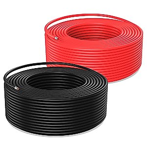 Bateria Power Solar Panel Cable 100FT Red and Black, 2Pack Solar Extension Cable, 10AWG (6mm²) Tinned Copper Wire for Outdoor Automotive RV Boat Marine Solar Panel- Black