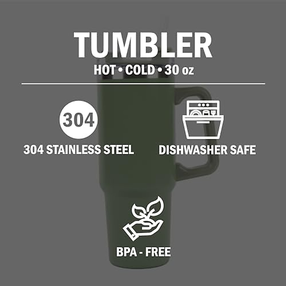 Envie 30 oz Tumbler Mug with Lid and Straw, Reusable Insulated Mug with Handle, Stainless Steel Tumbler for Iced & Hot Beverages, Sage Green