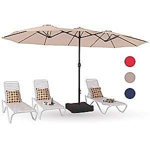 PHI VILLA 15ft Patio Umbrellas, Outdoor Market Extra Large Umbrella wirh Base, Rectangle Long Double-Sided Umbrella for Yard Lawn Garden(Beige)