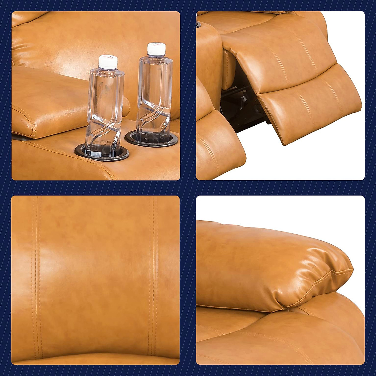 Beverly Fine Furniture Alpine Living Room Recliner Set Include Love seat, Sofa, 2-Piece, Ginger