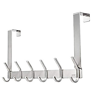 STZZ Over The Door Hook,Stainless Steel Heavy-Duty 12 Hooks Organizer Rack for Coats,Robes,Hats,Clothes,Bathroom Hanging Towels Rack