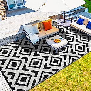 wikiwiki Outdoor Rug, 5x8ft Waterproof Reversible Mat Indoor Outdoor Rugs Carpet, Small Area Rug Plastic Straw Rug for Patio Deck Balcony Pool RV Camping Beach Picnic, Black