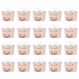Cabilock Bowls Container 50 Sets Disposable Yogurt Bowl Paper Ice Cream Cups Bowls Lidded Cake Cake