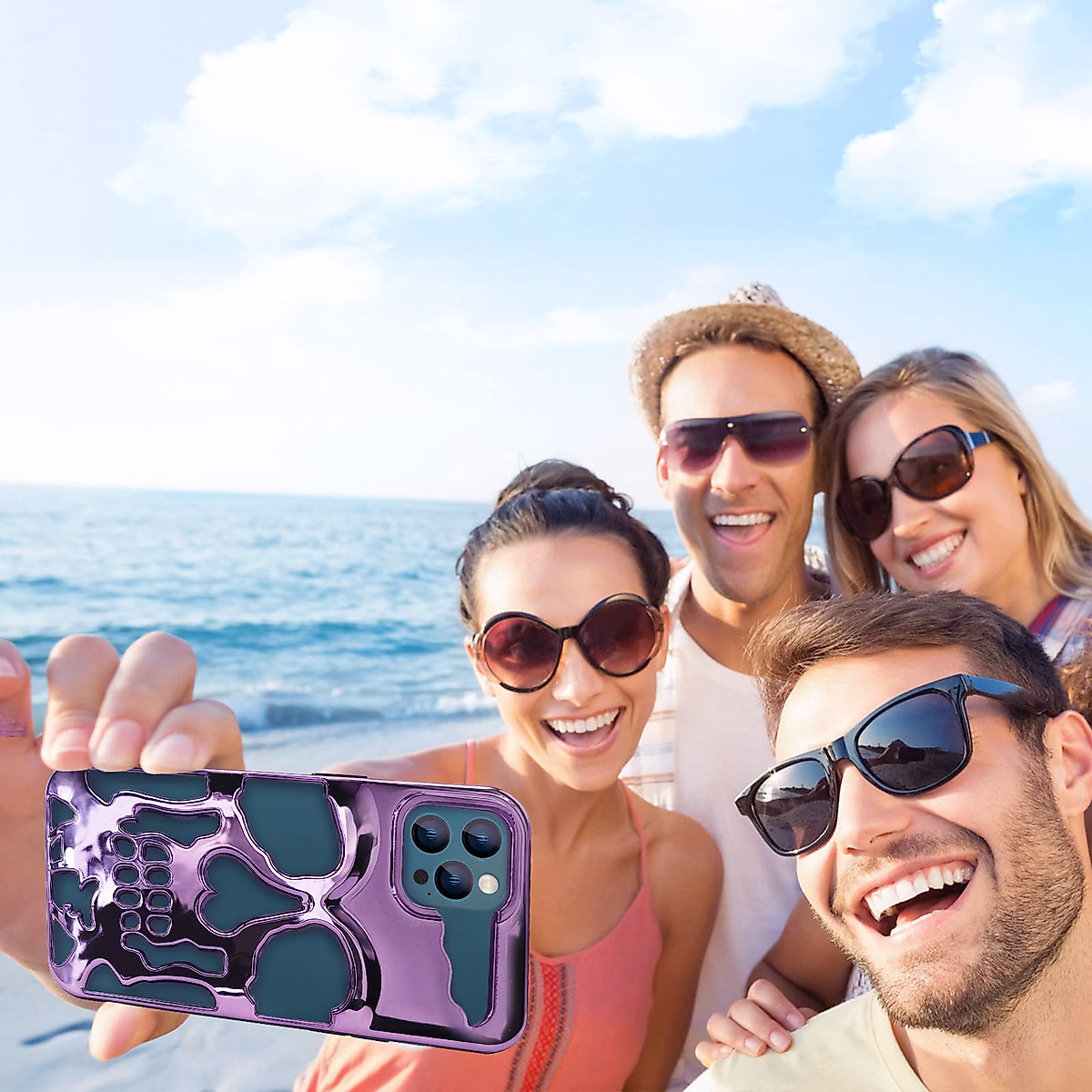 EPPARYOU Cool Skull Anime iphone 12 pro max case Deisgn Horror Hollowed Skeleton Star Space Wars plated phone cover Unique Protection Shockproof TPU Clear Case for Girls Women Cute metal dark purple