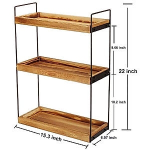3 Tier Kitchen Countertop Organizer Bathroom Counter Storage Standing Rack Vanity Tray Cosmetic Shelf Make Up Storage Holder Wooden Spice Rack Seasoning Shelves Organizers For Bathroom Kitchen