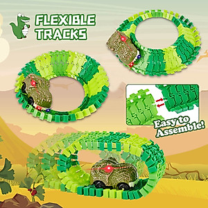 BEMITON Dinosaur Toys Race Car Track, Create a Dinosaur World Road Race, Flexible Dinosaur Track Toys Set, Christmas Birthday Gifts for 3 4 5 6 7 Years Old Boys Girls Kids
