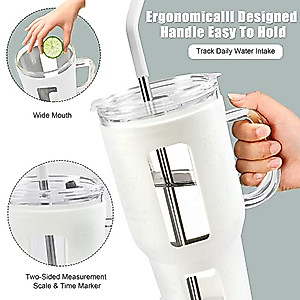 32 oz Glass Tumbler with Bamboo Mug 2 Straws & 2 Lids, Reusable Glass Water Bottles with Handle, Iced Coffee Cup with Silicone Sleeve, Boba and Drinking Straw Fits in Car Cup Holder BPA Free,White