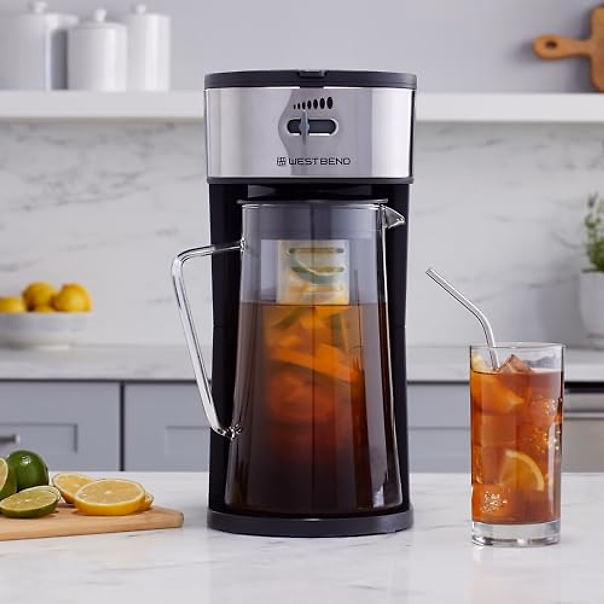 West Bend IT500-W Coffee Iced Tea Maker Includes an Infusion Tube to Customize The Flavor, Features Auto Shut-Off, 2.75-Quart, Black