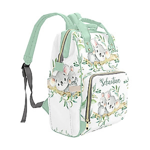SunFancy Koala Leaves Personalized Diaper Backpack Custom Mommy Bag Unisex Travel Daypack for Mom Dad Boy Girl