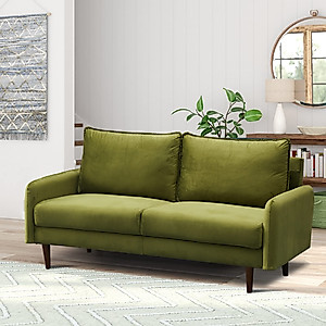 INSTORY Velvet Sofa Mid-Century Modern Couch with Wooden Legs for Living Room - Army Green