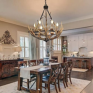 Antler Chandelier Lighting with 6 Lights, Resin Deer Antler Chandelier Light Fixtures Rustic Style for Living Room, Dining Room, Hallway