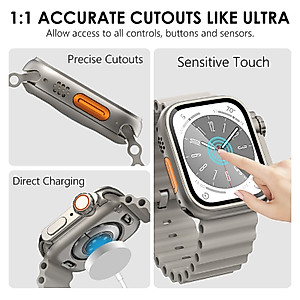 Wingle 2 in 1 Waterproof Case for Apple Watch Series 9 8 7 45mm Screen Protector【Looks Like Apple Watch Ultra】, 2 Pack iWatch Face Cover + Back Bumper with Tempered Glass for Men, Titanium