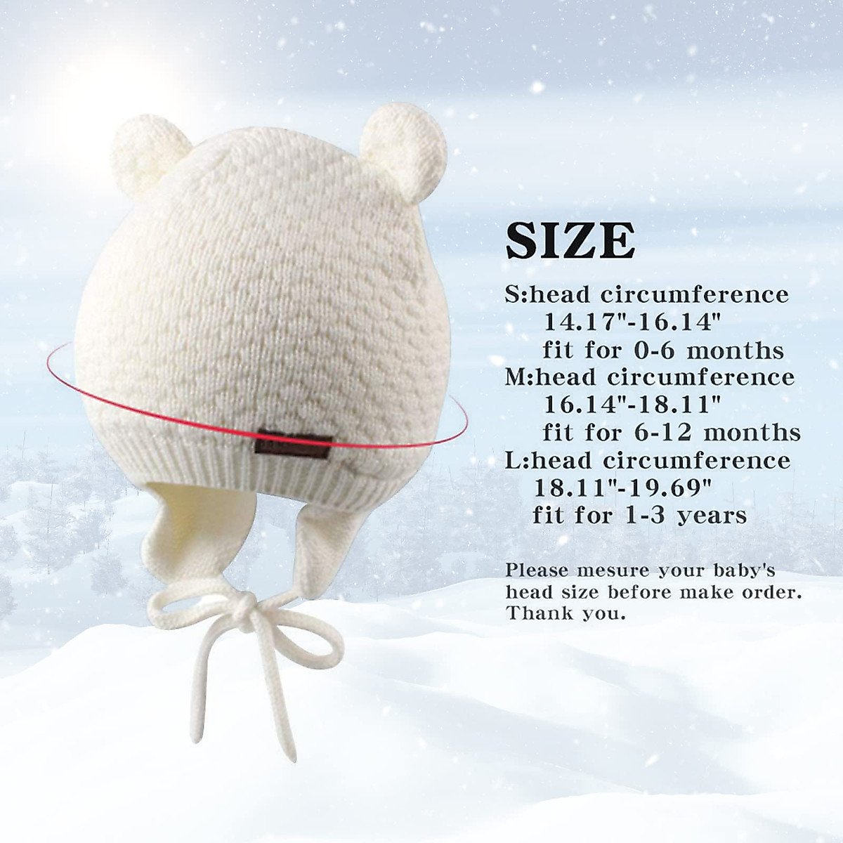 Bamery Baby Crochet Hat Infant Cute Bear Ear Beanie Toddler Boys Girls Earflap Hats for Fall Winter Warm Cap (Bear White, 0-6M)