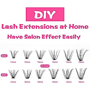 Individual Lashes 240 pcs Lash Clusters D Curl 30D 40D 0.07 11-16mm Mixed Length Clusters Lashes DIY Eyelash Extensions Kit at Home by EYDEVRO(30D 40D-0.07D,11-16MIX), 1.0 Count