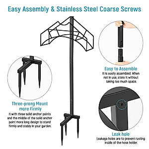 RichYa Garden Hose Holder Hose Holder Free Standing Detachable Metal Hose Hanger Heavy Duty Hose Storage Hose Stand for Outside Yard, Black