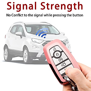 for Ford Key Fob Cover Case Premium Soft TPU Protector Holder with Compatible with 2018 2019 Ford Fusion F150 F250 F350 F450 F550 Edge Explorer Escape Mustang Remote Keyless Entry (Pink)