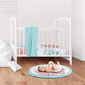 Sweet Jojo Designs Floral Girl Baby Playmat Tummy Time Infant Play Mat - Turquoise Blue and Coral Flower Emma