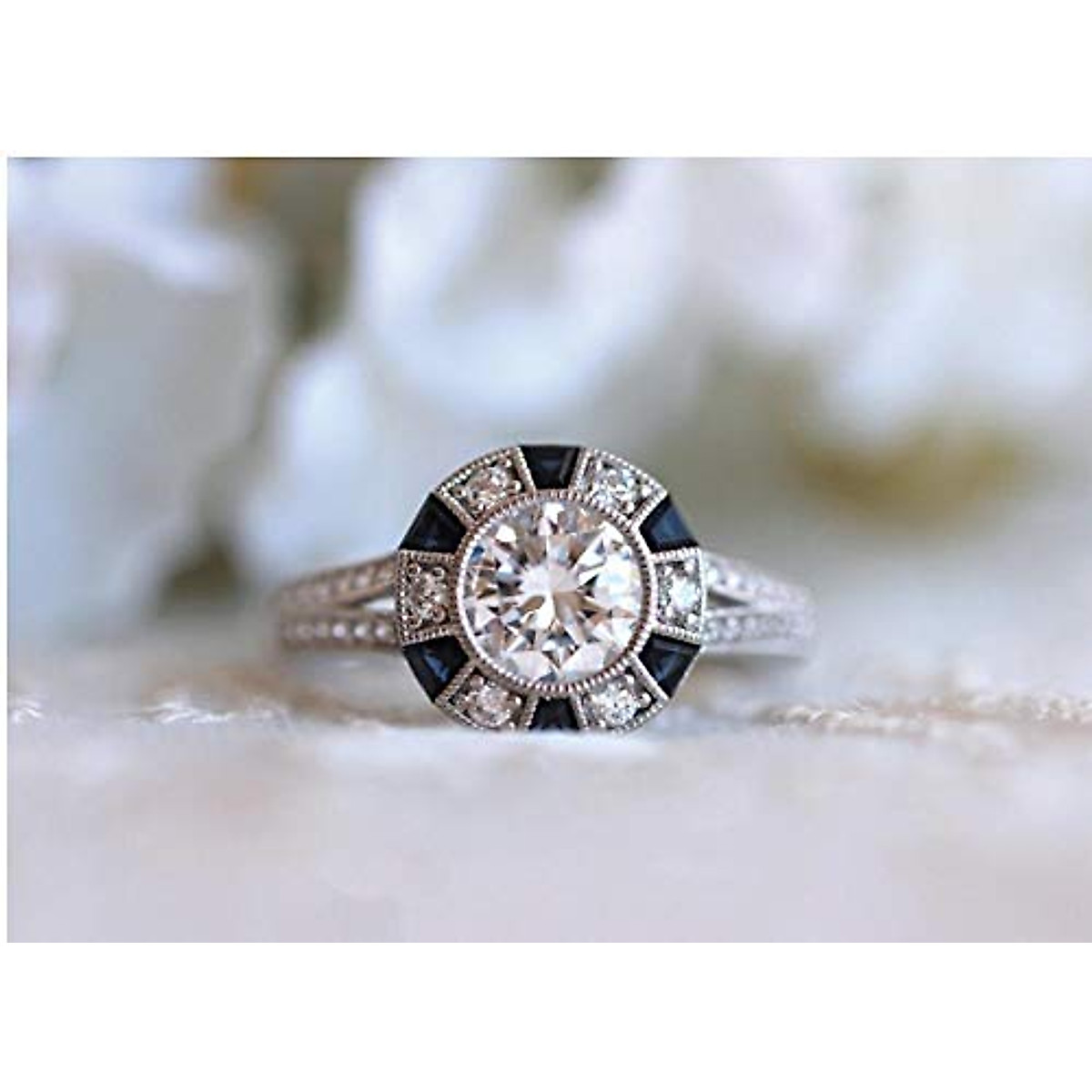 JENNIE SHOP Art Deco White Sapphire Wedding Engagement Ring 925 Silver Jewelry Size 6-10 (7)