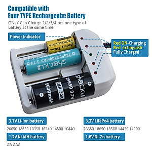 Shockli AA 3.2V Rechargeable Solar Battery with LiFePO4 Charger, AA 3.2 Volt LiFePO4 Solar Battery (4-Pack) for Solar Panel Outdoor Garden Lights