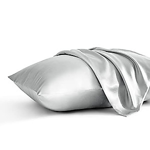 BEDSUM 2 Pack Silk Satin Toddler Pillowcases, Luxury Silky Travel Envelope Closure Pillow Cases for Baby Boys and Girls, 14x20 Inches, Silver Grey
