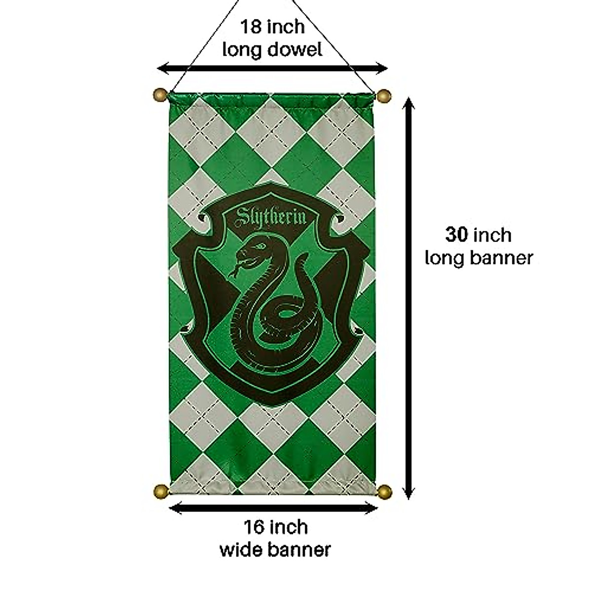 Rubies Harry Potter Hogwarts Fabric House Banner with Plastic Dowel, Officially Licensed, Slytherin, 33" x 16" for Themed Parties and Halloween
