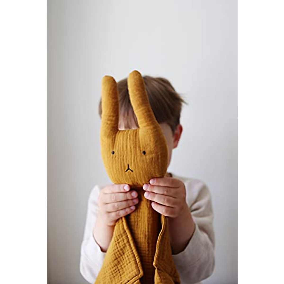 Marlowe & Co Organic Cotton Muslin Lovey Blanket, Organic Cotton Muslin Bunny Security Blanket (Toffee)