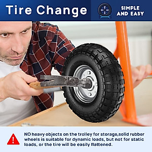 Winisok 4.10/3.50-4 Tire Wheels Flat Free, 10" Heavy Duty Solid Replacement Tire with 5/8’’ Bearings for Wagon/Wheelbarrow/Hand Truck/Generators (4 Pack)