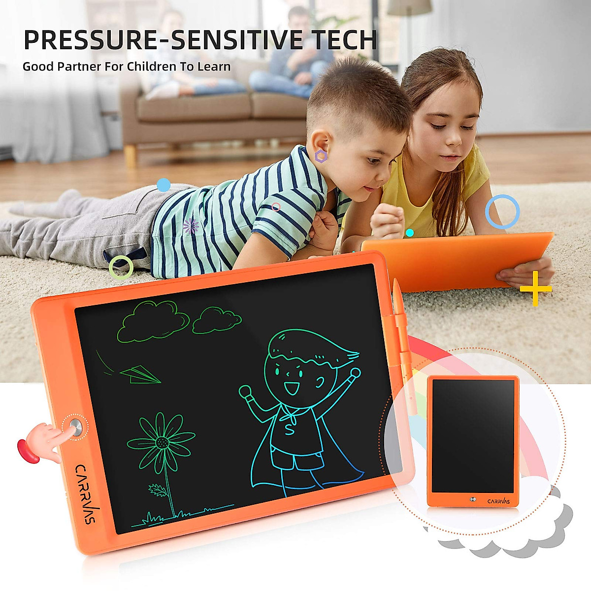 CARRVAS LCD Writing Tablet 10 Inch Colorful Drawing Pad for Kids Reusable Electronic Doodle Board Educational Learning Toys for 3 4 5 6 7 8 Years Old Toddler Boys Girls Home School