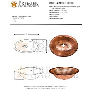 Premier Copper Products LO17FPC 17-Inch Oval Under Counter Hammered Copper Bathroom Sink in Polished Copper