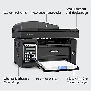Pantum M6602NW All-in-One Monochrome Laser Printer Copier Scanner Fax with Wireless Ethernet & USB2.0 Capabilities, 150 Pages Paper Input Capacity (V7W99B)