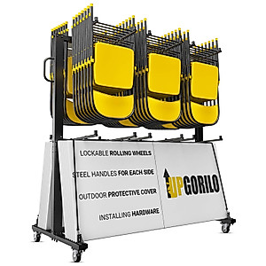 UPGORILO Folding Table and Chairs Cart - Innovative Mobile Chair Dolly, 84 Folding Chairs Capacity, Heavy Duty Metal Chair Rack with Outdoor Cover and Rubber Locking Wheels