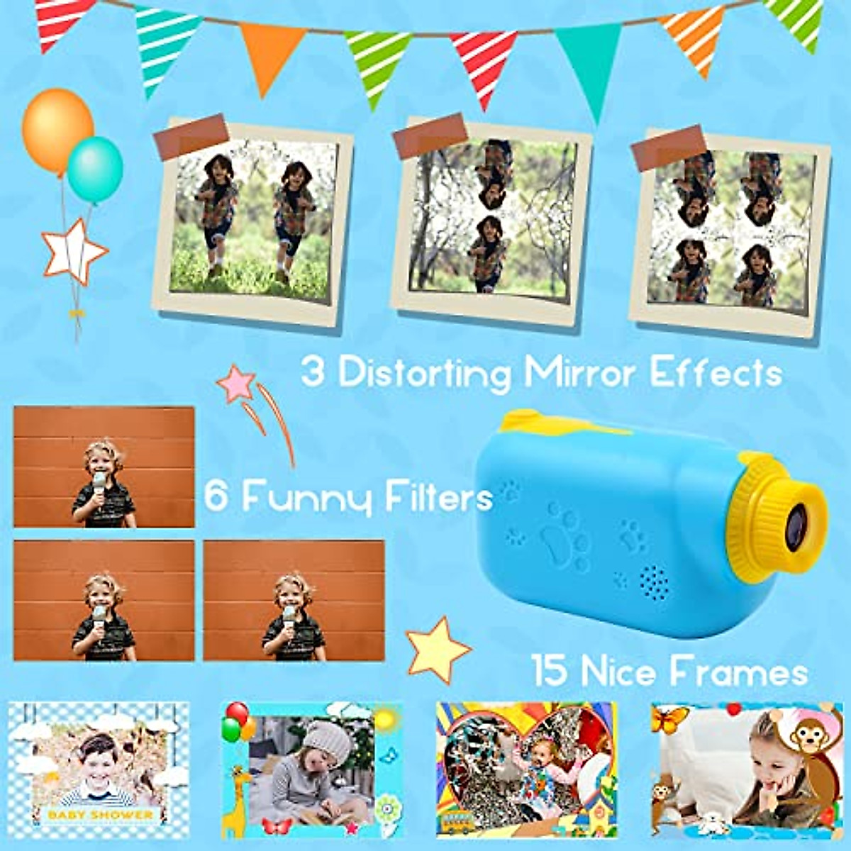Acelane Kids Camera Digital Video Camera Recorder Mini Camcorder with 1080P 2.4 inch Screen, 32GB SD Card, Rechargeable, Birthday Christmas Holiday Party Gift Toy for Toddler Boys Girls Age 3+, Blue