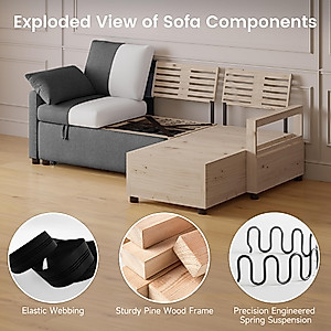 Winlice 4-in-1 Sofa Bed, L Shaped Sleeper Sofa with Pull Out Bed and Storage Chaise Sectional Couch for Living Room, Apartment and Hotel, Dark Gray