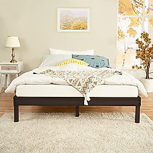 Naomi Home Lucia 14 Inch Solid Wood Platform Bed Queen Bed Frame, Pine Wood Queen Platform Bed Frame, No Squeak Bed Frame, Bed Frame Queen Size, No Box Spring Needed, Sturdy Bed Frame - Espresso