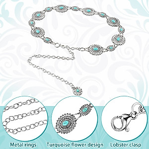 4 Pieces Women Turquoise Chain Belt Concho Belts Adjustable Western Metal Waist Chain Belt for Jeans Dresses