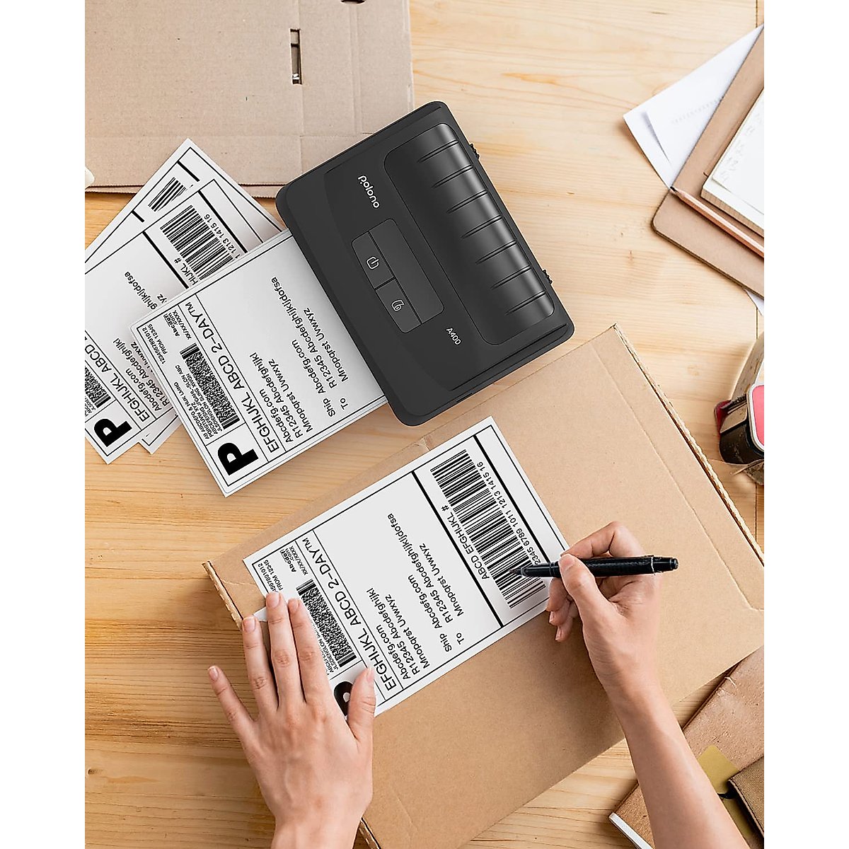 POLONO A400 Bluetooth Thermal Label Printer, 4x6 Label Printer for Shipping Packages Small Business, Bluetooth Shipping Label Printer for iPhone, Android & PC, Compatible with Amazon, Ebay, ect.