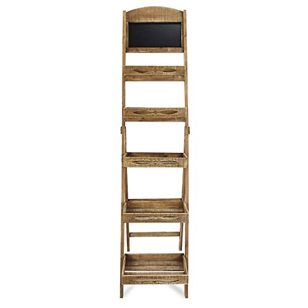 Cheung's 5 Tier Folding Shelf Storage with Chalkboard Plant Stand, Brown