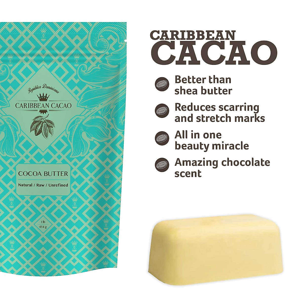 Cocoa Butter 1 lb. - Raw Unrefined Cacao for DIY Skin Creams, Stretch Mark Lotion, Lip Balm, Face & More - Manteca de Cacao Sticks