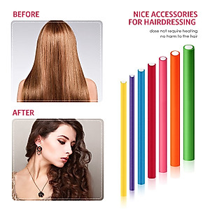 Tigeen 84 Pieces Flexible Curling Rods Twist Foam Hair Rollers Soft Foam Bendy Hair Rollers No Heat with Rat Tail Comb Edge Brush for Short Medium Long, 7 Sizes(Purple)