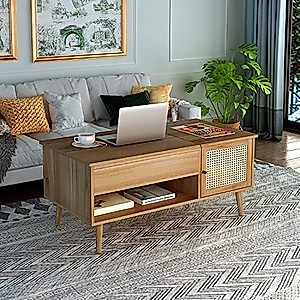 FOKWE Lift Top Coffee Table with Hidden Compartment, Big Storage Space and Adjustable Storage Shelf Lift Tabletop Dining Table for Home Living Room, Office (Walnut)