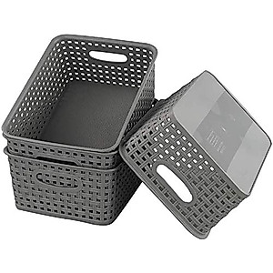 Jekiyo Grey Plastic Storage Basket, 4 Packs Pantry Storage Bin