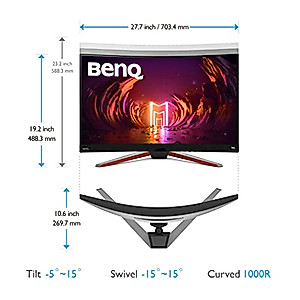 BenQ MOBIUZ EX3210R Curved Gaming Monitor 32" QHD 1440p 165Hz 1ms w/Remote | HDRi | 1000R | Color Optimizer | Freesync Premium Pro | Eye-Care | Height, Swivel & Tilt | 2.1ch w/ 5w sub | USB Hub