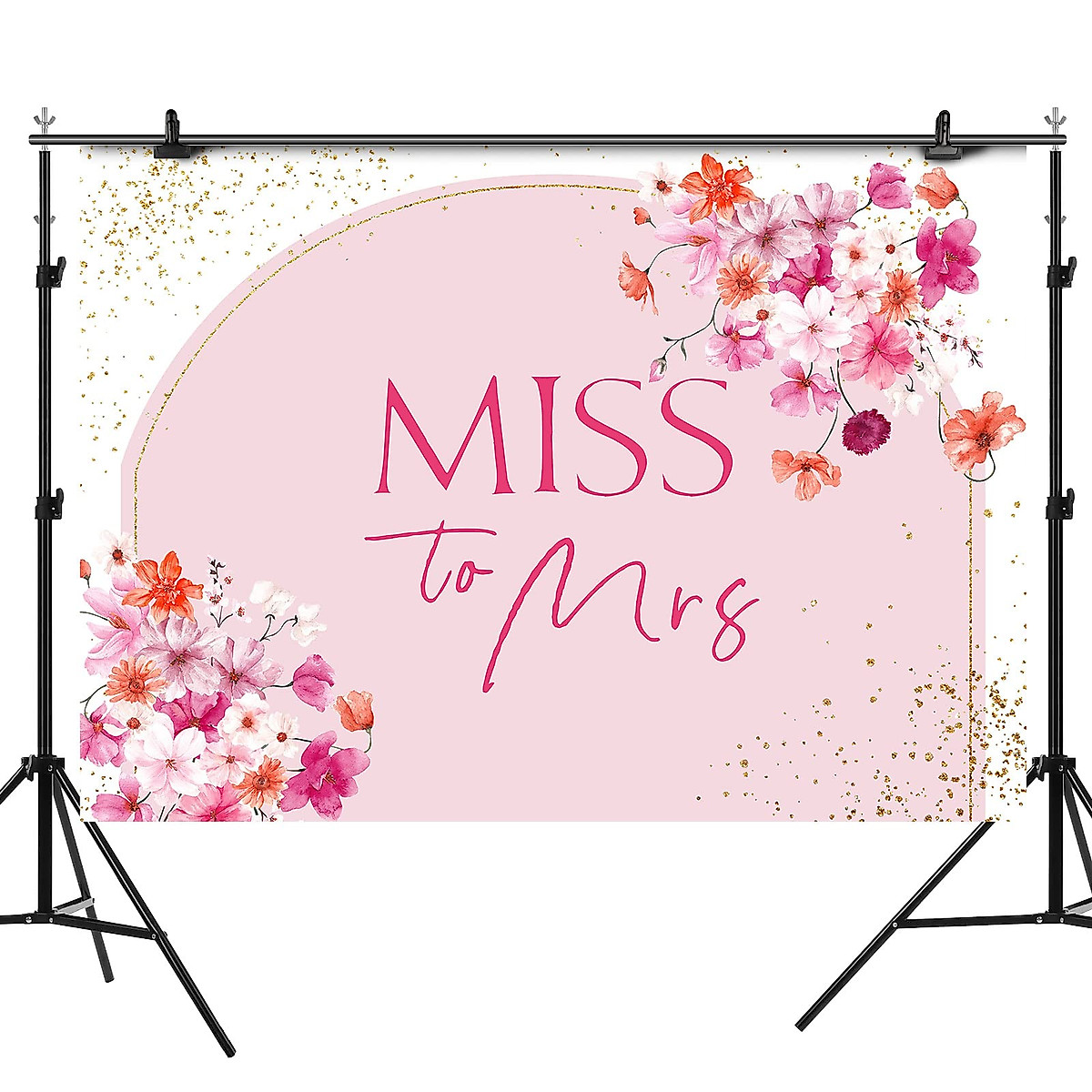 Rsuuinu Miss to Mrs Bridal Shower Backdrop Pink Flowers Golden Dots Photography Background Wedding Bride to Be Cake Table Party Decorations Banner Supplies Favors Photo Booth Studio Props 7x5ft