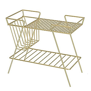 Storage Newspaper Baskets Magazine Rack Wrought Iron Newspaper Rack Bookshelf Bedroom Floor Rack Home Picture Book Rack (Color : Gold, Size : 6231.553.5cm)