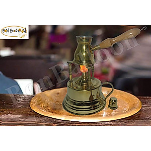 Al Bramony Brass Greek Turkish Coffee Maker Burner Table Top Tabletop With Brass Handle Arabian Solid Large Size Hand Hammered Handmade Egyptian Decanter+ Pot Ibrik Size N02 (Capacity 2 Cup)