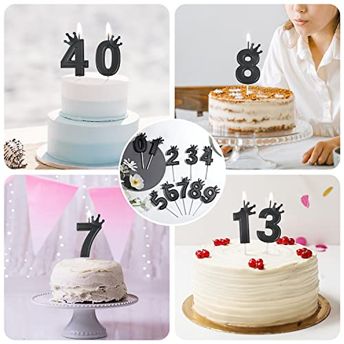 3inch Birthday Number Candle, 3D Candle Cake Topper with Crown Cake Numeral Candles Black Number Candles for Birthday Anniversary Parties (Number 1)
