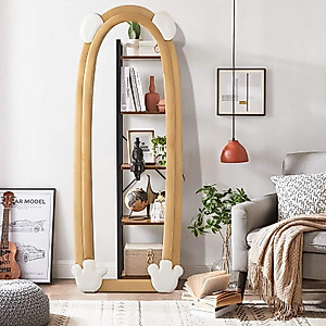 GOODONE Full Length Mirror,63"x24" Irregular Full Body Mirror for Bedroom Living Room, Floor Mirror Standing Hanging or Leaning Against Wall, Flannel Wrapped Wooden Frame,Bear